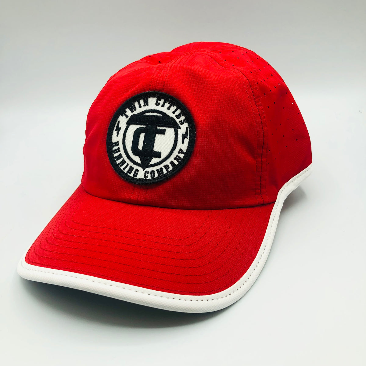 TCRC Power Strike Laser Vented Lite Cap (Red/White) — TC Running Co